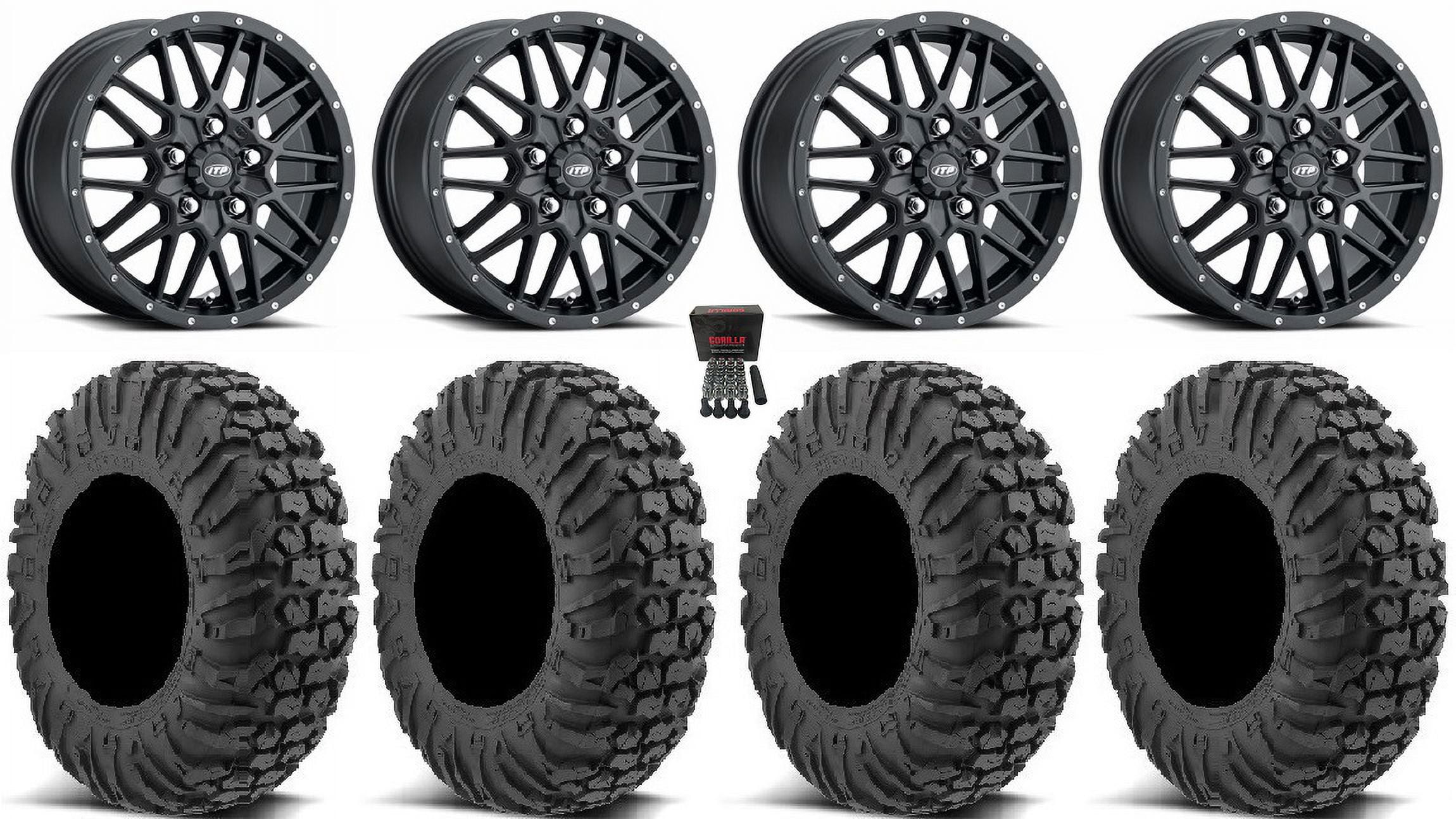 ITP Hurricane 15" Wheels Black 34" MotoVator Tires Polaris RZR Turbo R ...