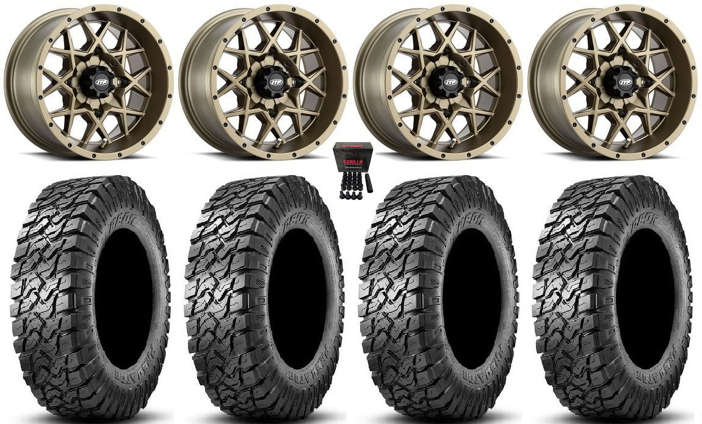 ITP Hurricane 15" Wheels Bronze 34" Predator Tires Kawasaki Teryx Mule ...