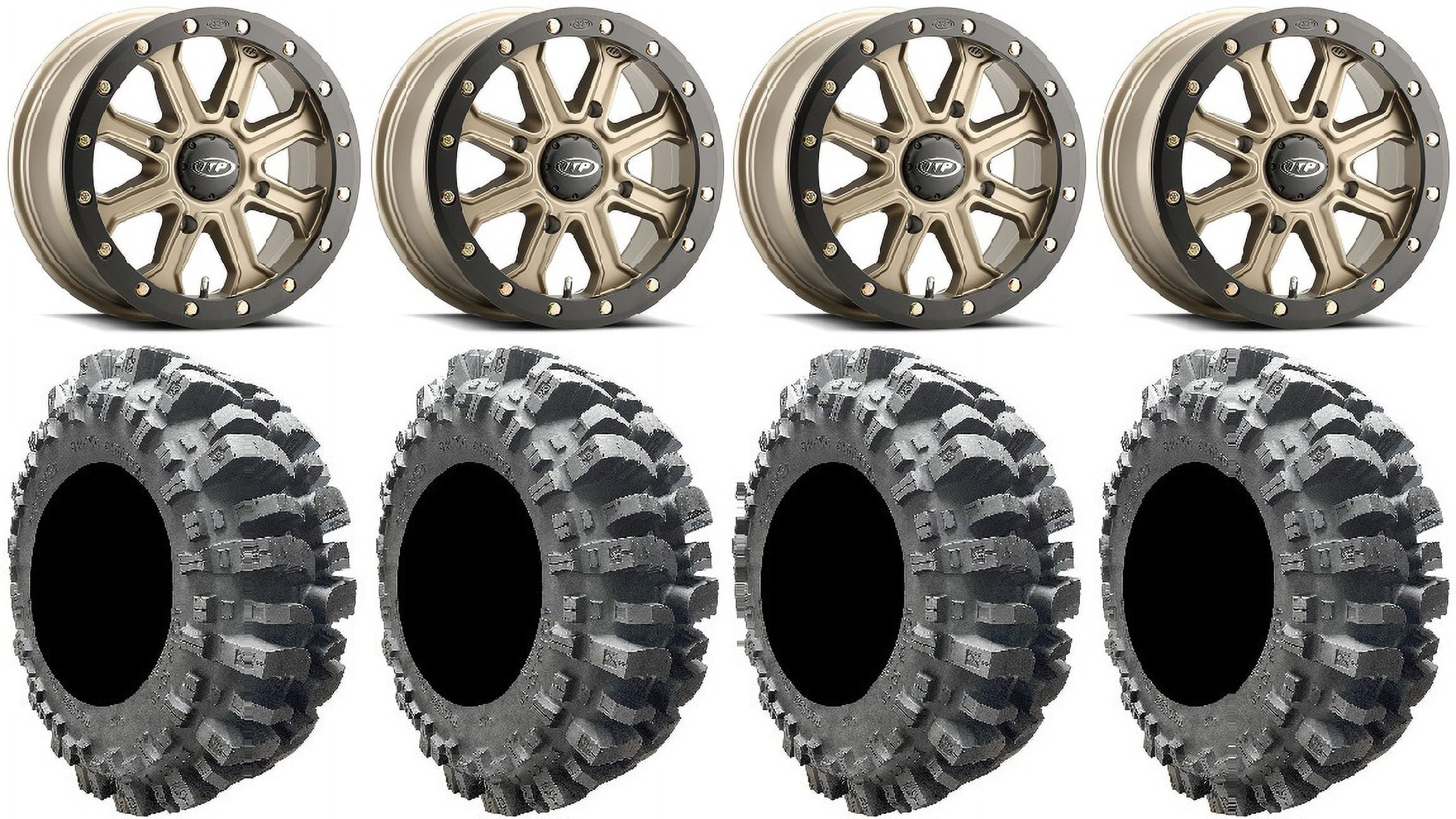 ITP Inertia Beadlock 14" Wheels Bronze +40mm 27" Bogger Tires Polaris ...