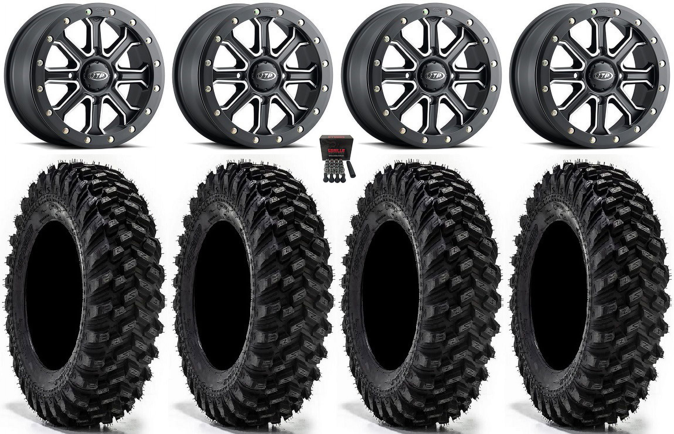 ITP Inertia Beadlock 15" Wheels Black +40mm 35" Warrior XT Sticky Tires ...