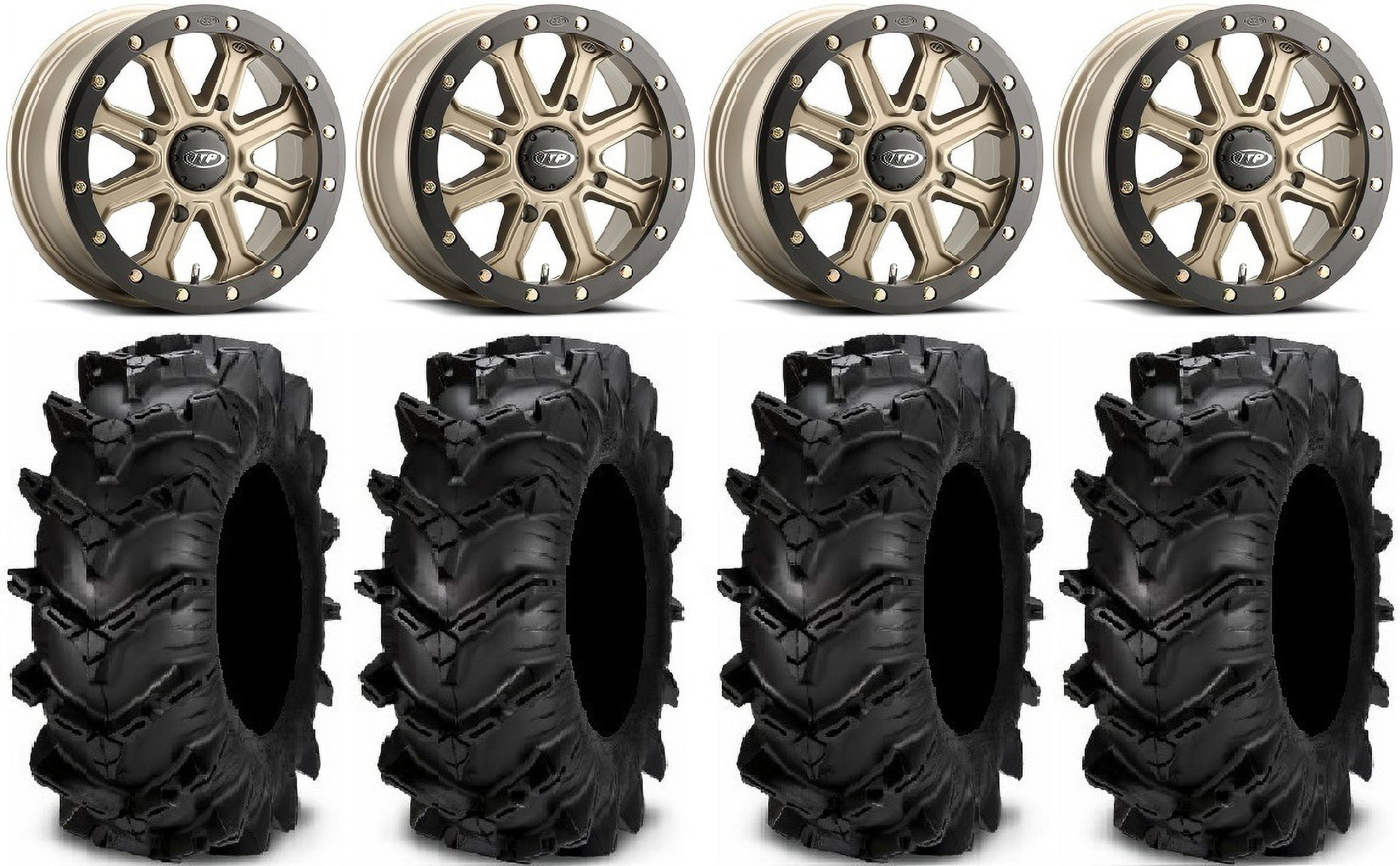 ITP Inertia Beadlock 15" Wheels Bronze +40mm 32" Cryptid Tires Can-Am ...