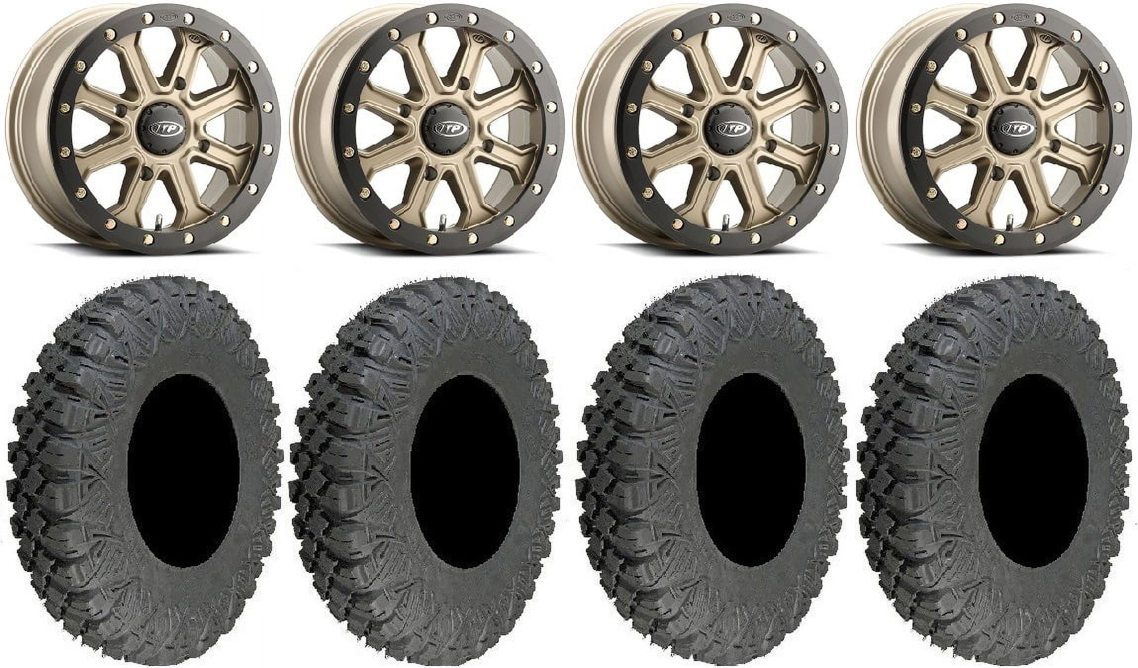 ITP Inertia Beadlock 15" Wheels Bronze +40mm 33" Race Soft Tires Can-Am ...