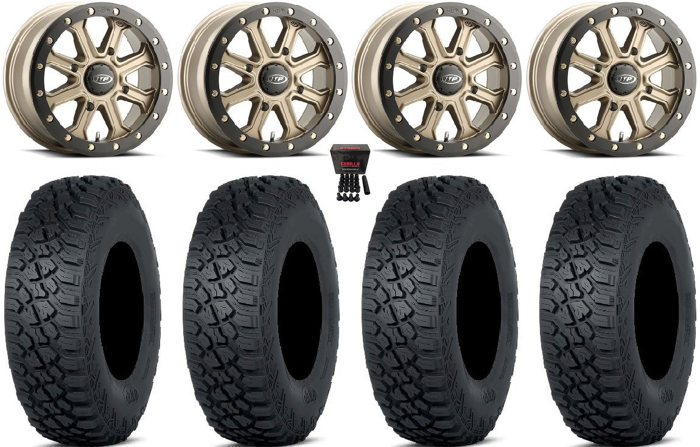 ITP Inertia Beadlock 15" Wheels Bronze +40mm 33" Tenacity XNR Tires Can ...