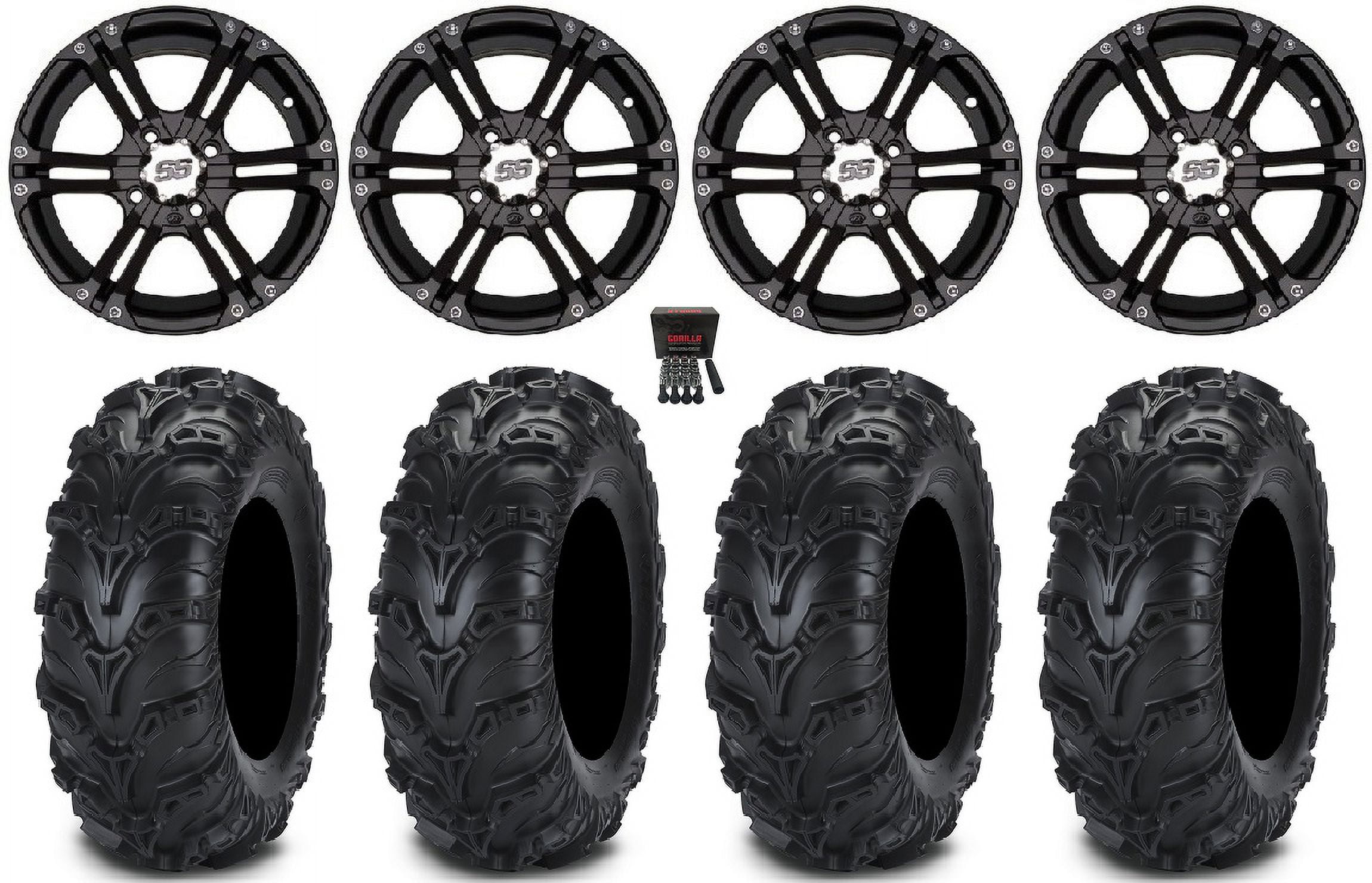 ITP SS212 12" Wheels Black 25" Mud Lite II Tires Honda Foreman Rancher ...