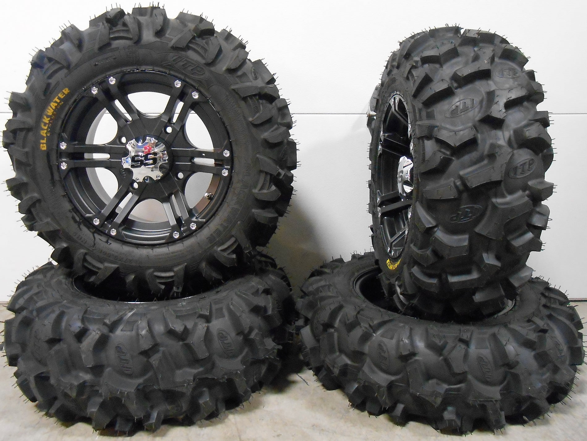 ITP SS212 14" Wheels Black 27" Blackwater Tires Yamaha Viking Wolverine ...