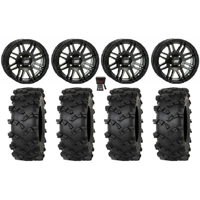 ITP SS316 14" Wheels Black Ops 28" Outlaw M/T Tires Honda Pioneer ...