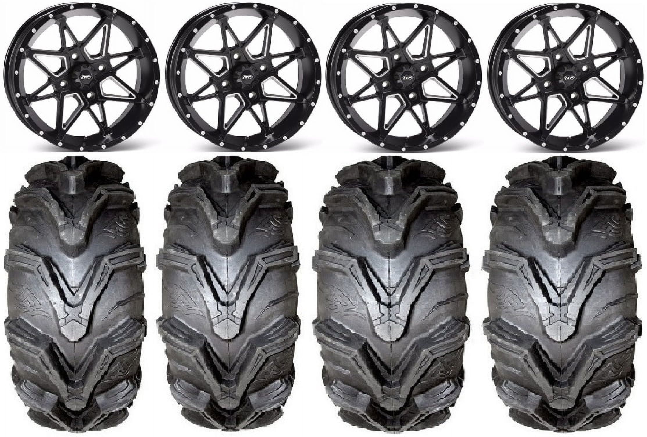ITP Tornado 14" Wheels Black 27" MotoMax Tires Yamaha Viking Wolverine ...