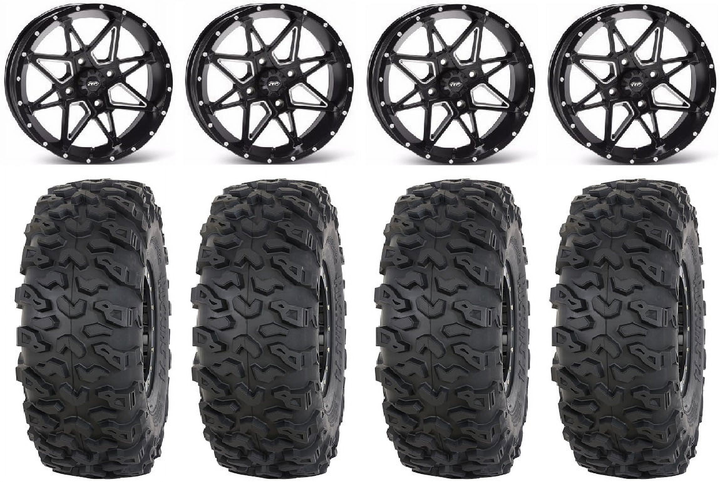 ITP Tornado 14" Wheels Black 28" Roctane T4 Tires Honda Foreman Rancher ...