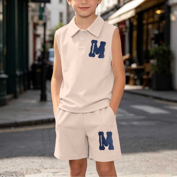 ITSAME Boys Summer Outfit Set Lapel Sleeveless Tank & Shorts 2-Piece ...
