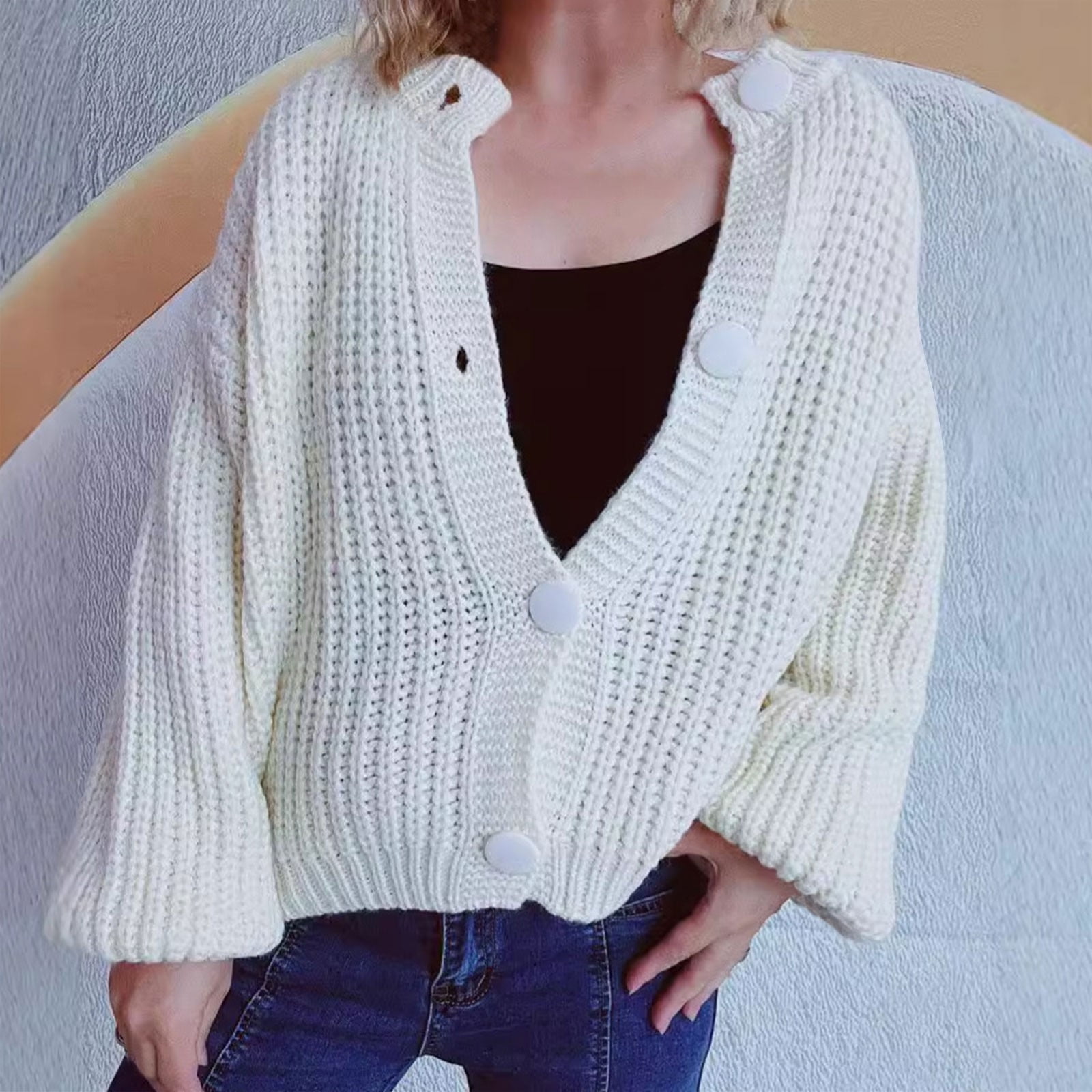 ITSAME Cardigan Sweater for Womens, Bottons Cable Knit Solid Color 2024 ...
