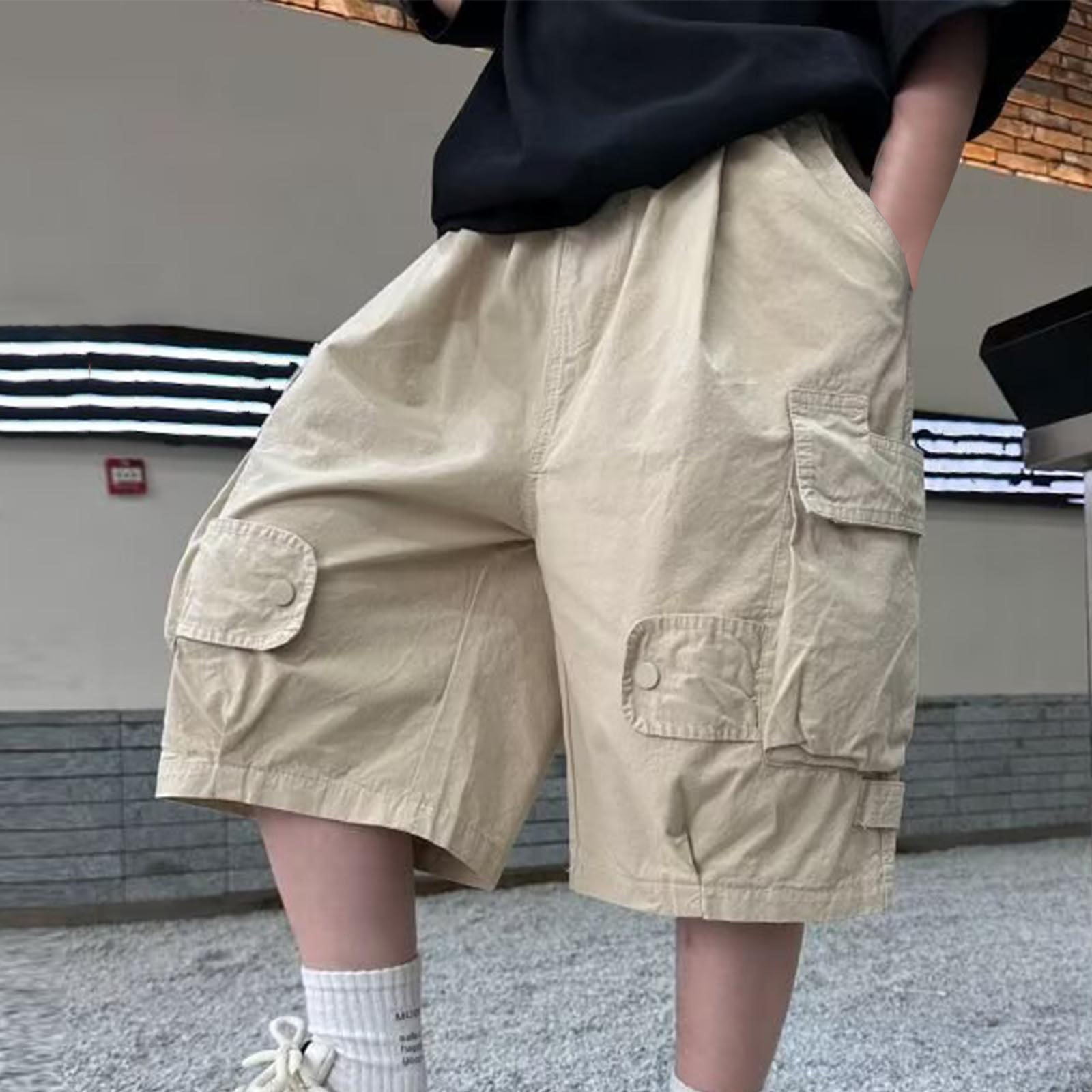 ITSAME Cargo Shorts for Boys, Elastic Waist with Flap Square Pockets ...