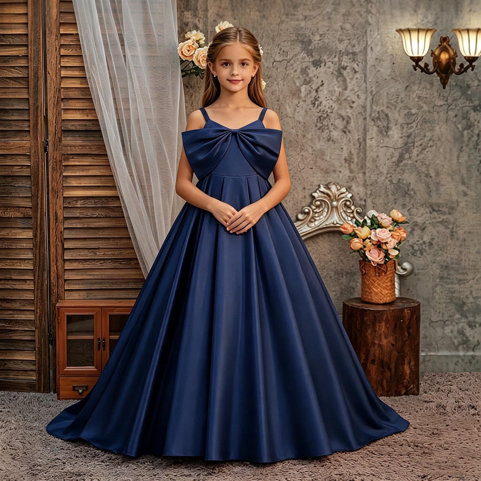 ITSAME Flower Girls Bow Slip Dresses Spaghetti Straps Pageant Wedding ...