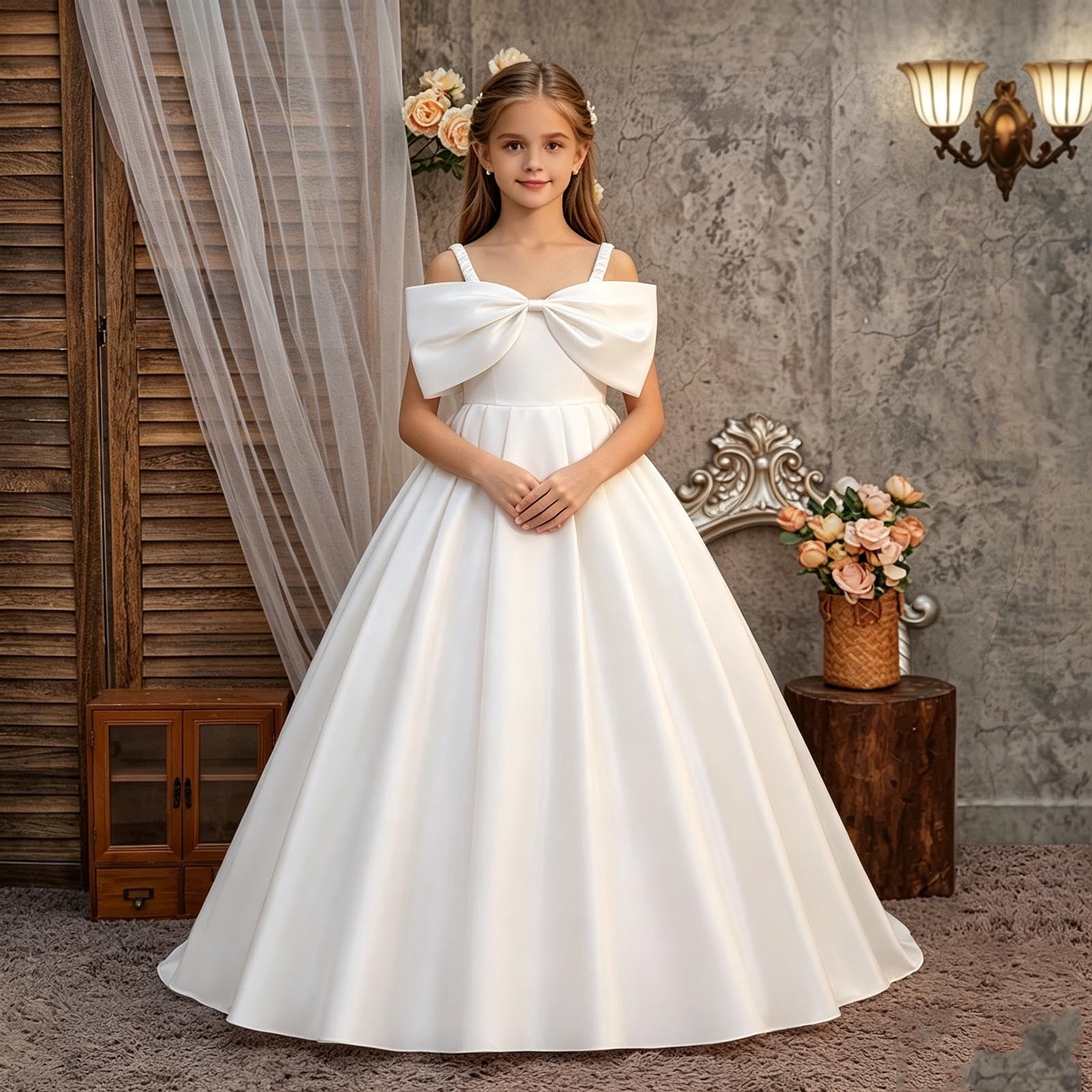 ITSAME Flower Girls Bow Slip Dresses Spaghetti Straps Pageant Wedding ...