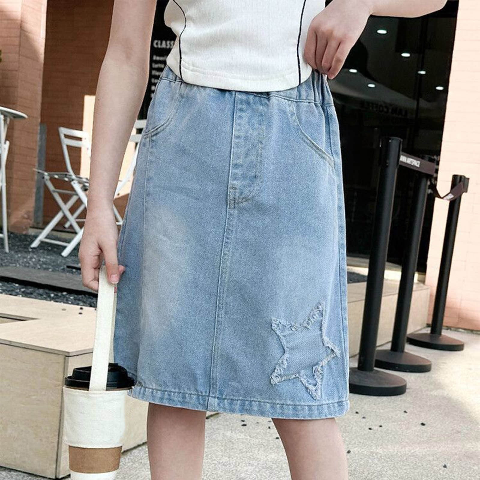 ITSAME Girls Demin Skirt, High Waisted Performance Double Pocket Thin ...