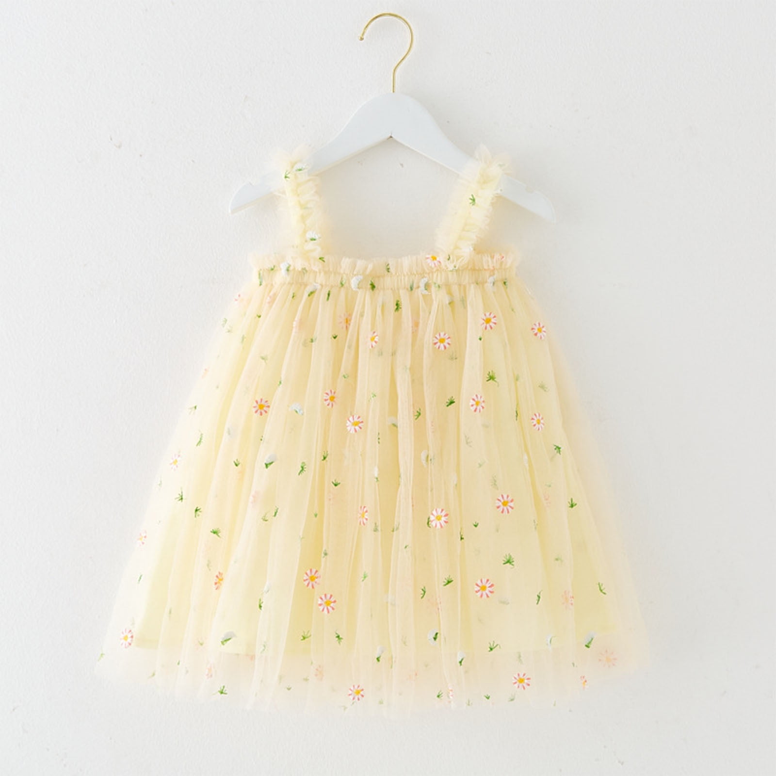 ITSAME Girls Flower Strap Dresses, Mesh Cute Embroidery Sleeveless ...