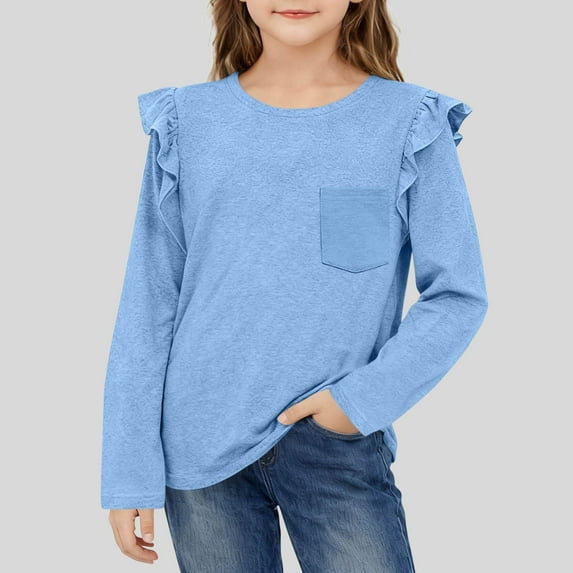 ITSAME Girls Long Sleeve Top, Solid Color Ruffle Sleeve Casual Fashion ...