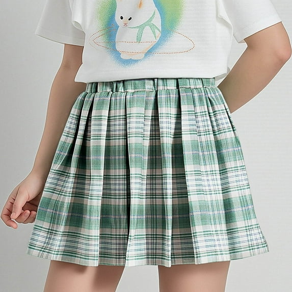 ITSAME Girls Pleated Skirt, High Waisted Checkered School Uniform ...