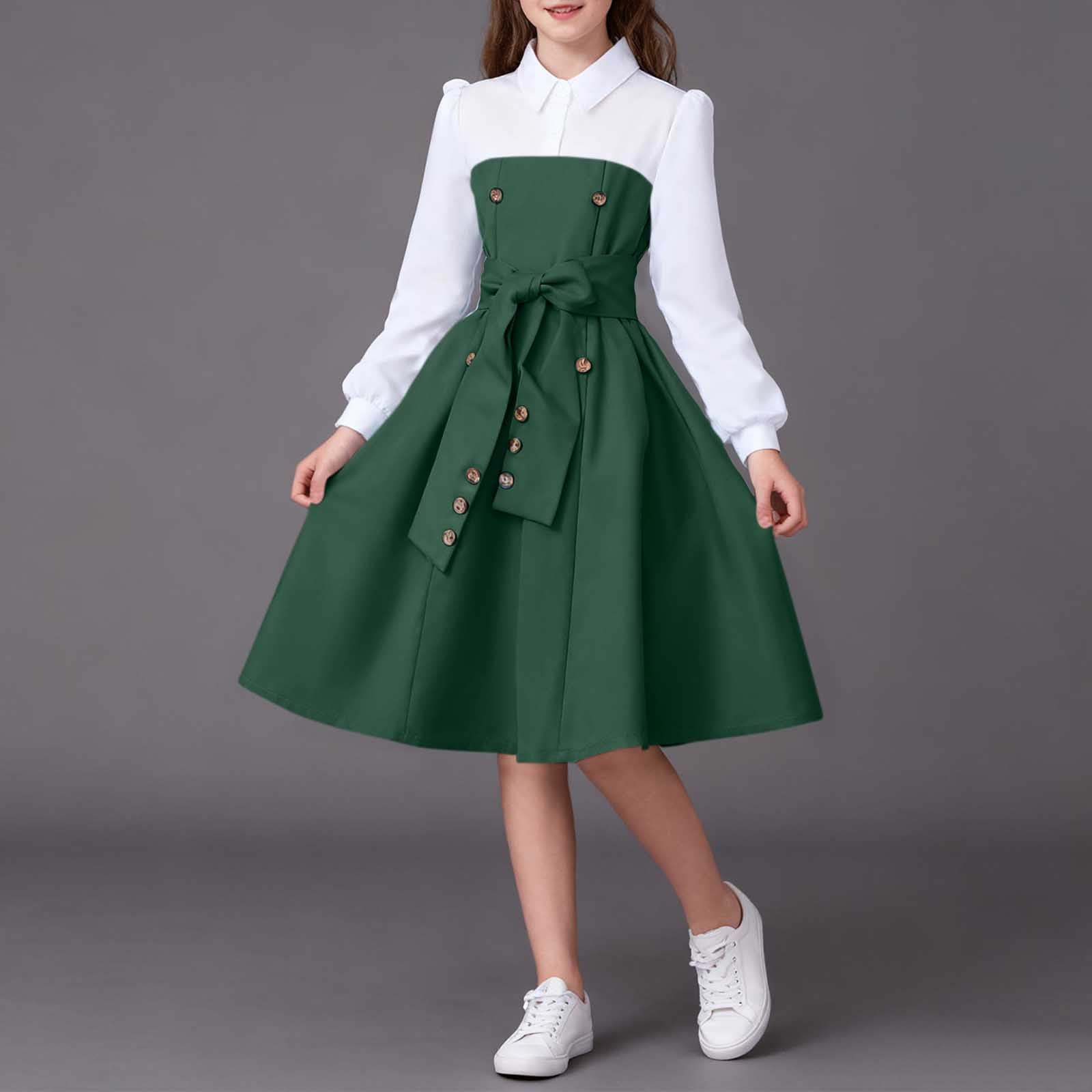 ITSAME Girls Princess Dress, Fashion Bow Turndown Collar Long Sleeve ...