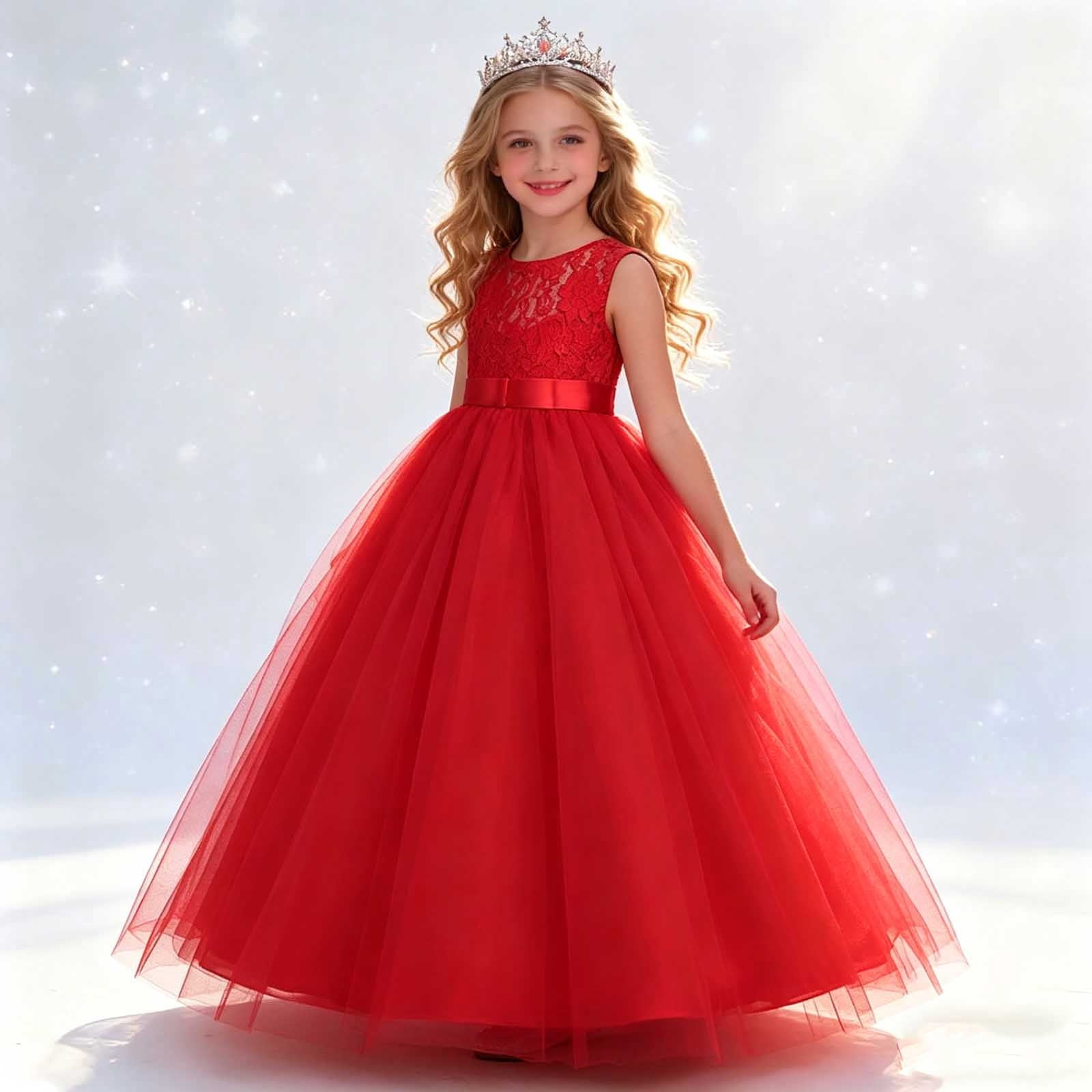 ITSAME Girls Tulle Embroidery Dresses Crewneck Sleeveless Wedding ...