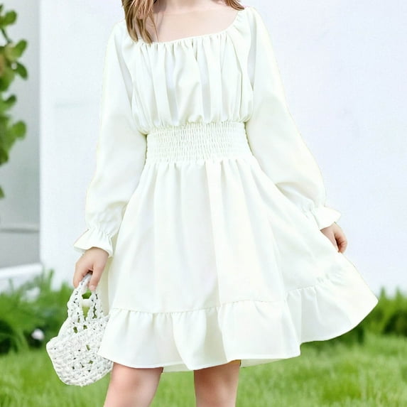 ITSAME Kids Girls Princess Dress, Waist-Cinched Ruffle Long Sleeve ...