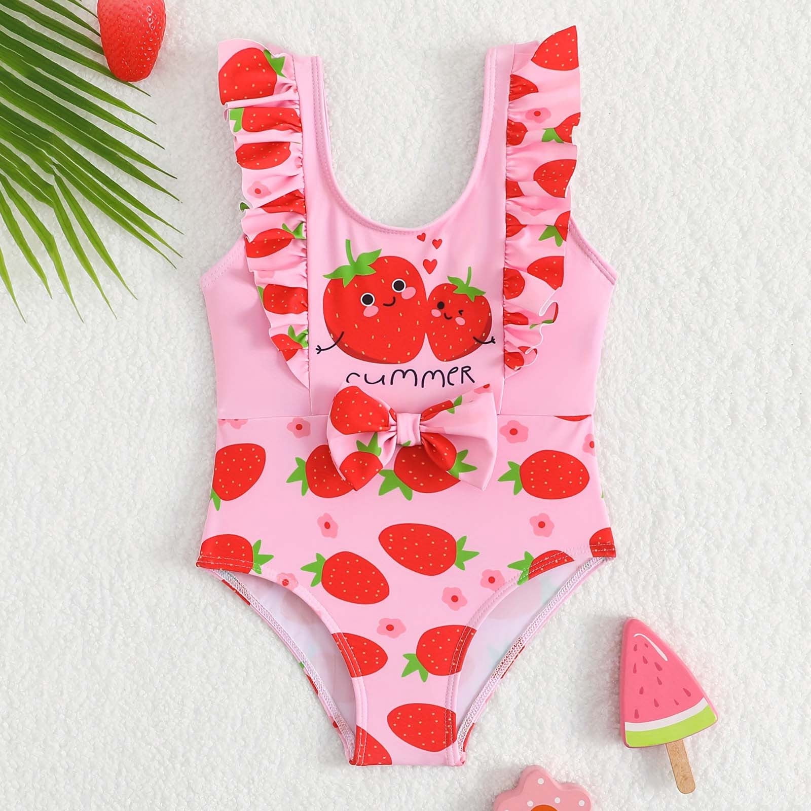 ITSAME Toddler Girls One-Piece Swimsuit, Ruffles Quick-Dry Fruit Print ...