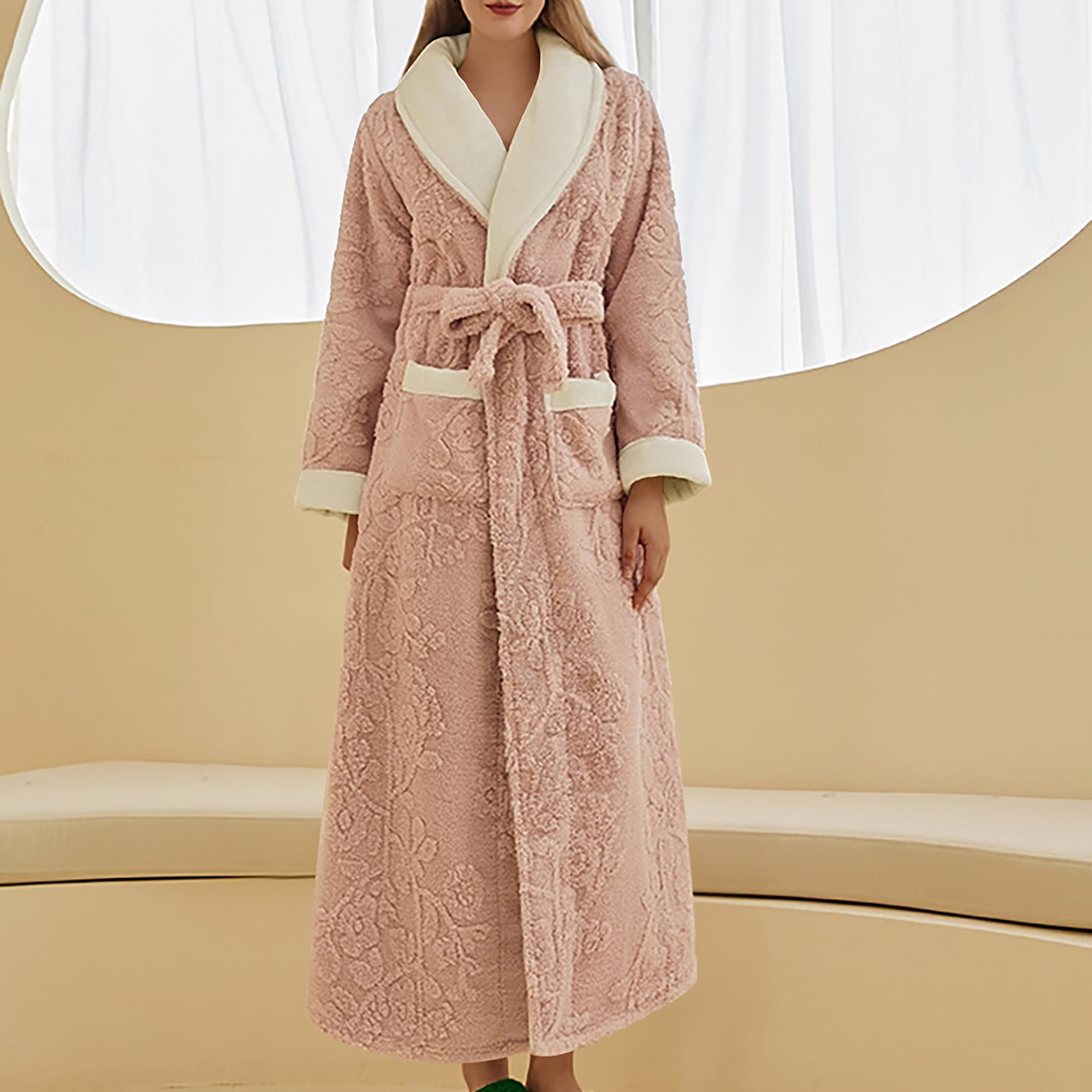 ITSAME Womens Fleece Robes, Lengthening Keep Warm Solid Color Ladies ...