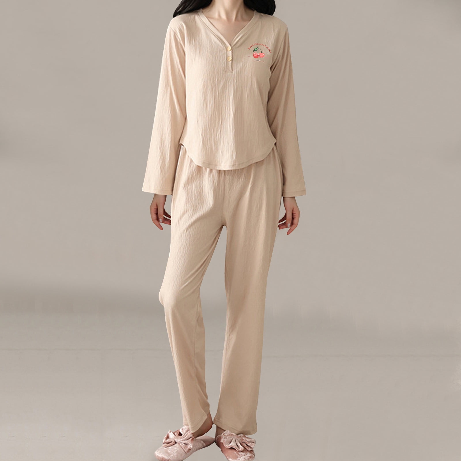 Itsame Womens Pajama Sets Plus Size Solid Color Long Sleeve Tops