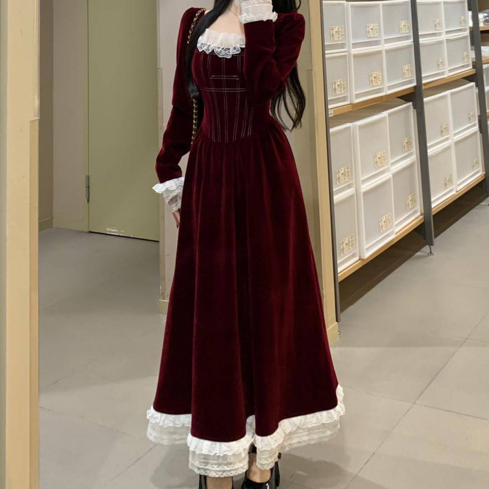 ITSAME Womens Plus Size Dress, Velvet Lace Patchwork Retro Christmas ...