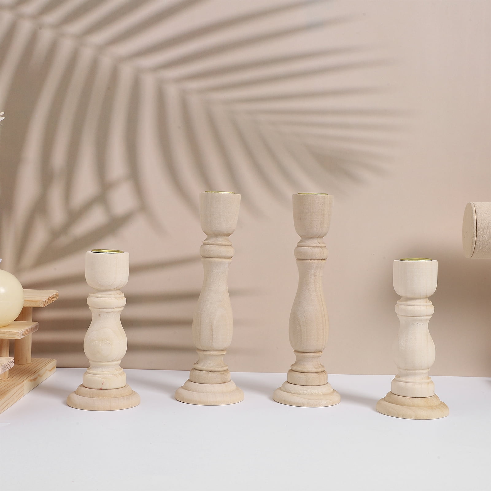 HEMOTON Beige Wooden Rustic Candle Holders with Roman Column Design for ...