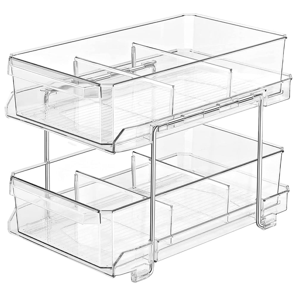 ITSELFER 1 Set 2-Tier Clear Organizer with Dividers Multipurpose Slide ...