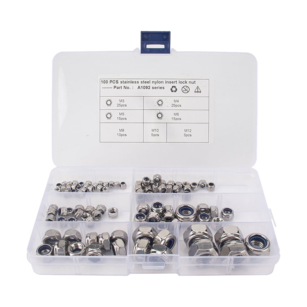 ITSELFER 100pcs Stainless Steel Hex Screw Nut Socket Head Flange Nylon ...