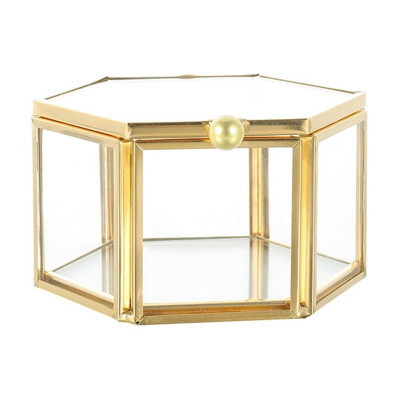ITSELFER 1Pc Hexagon Alloy Edges Transparent Jewelry Box Simple Small ...