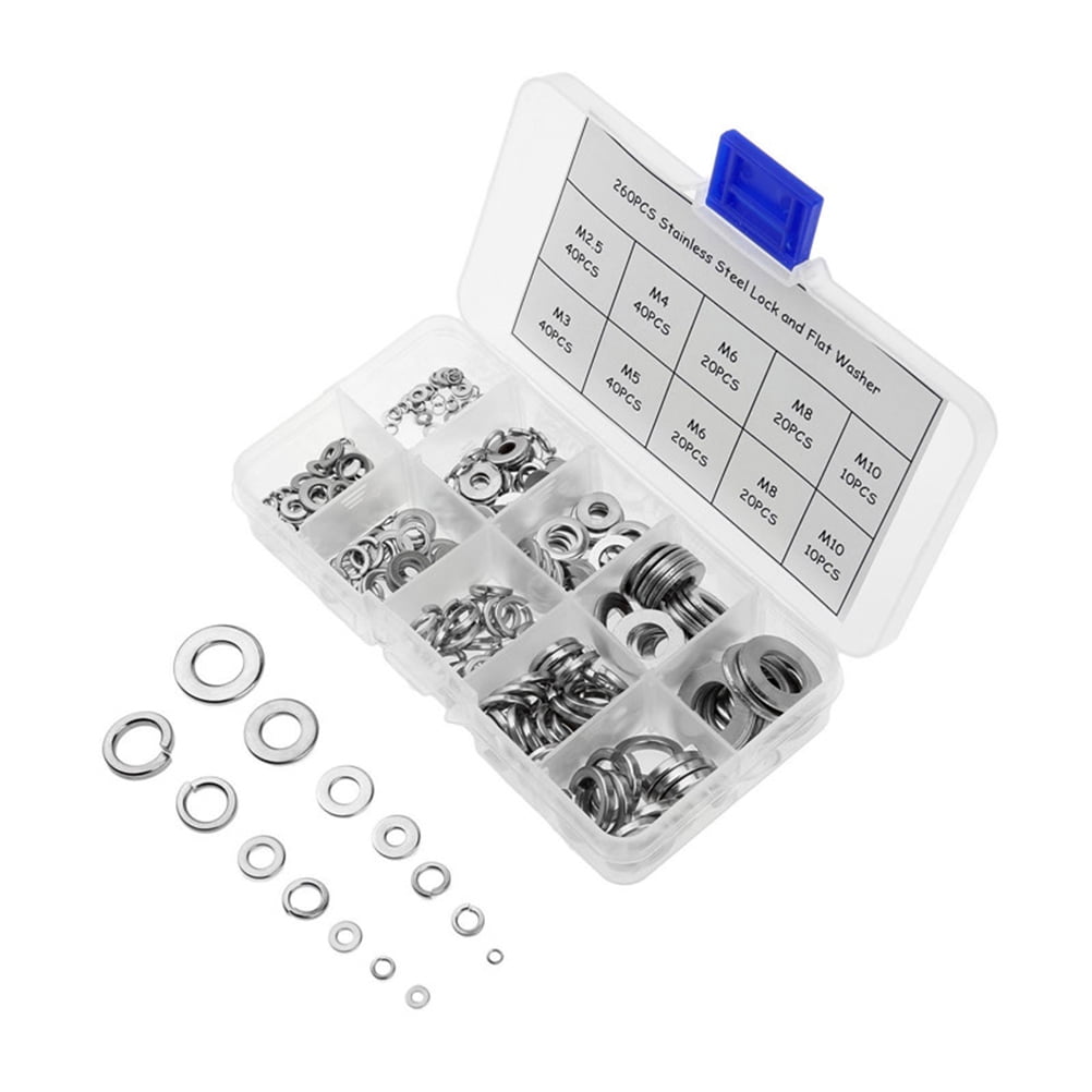 ITSELFER 260 Pcs Stainless Steel Washers M5 M8 M10 Spring Washers M2.5 ...