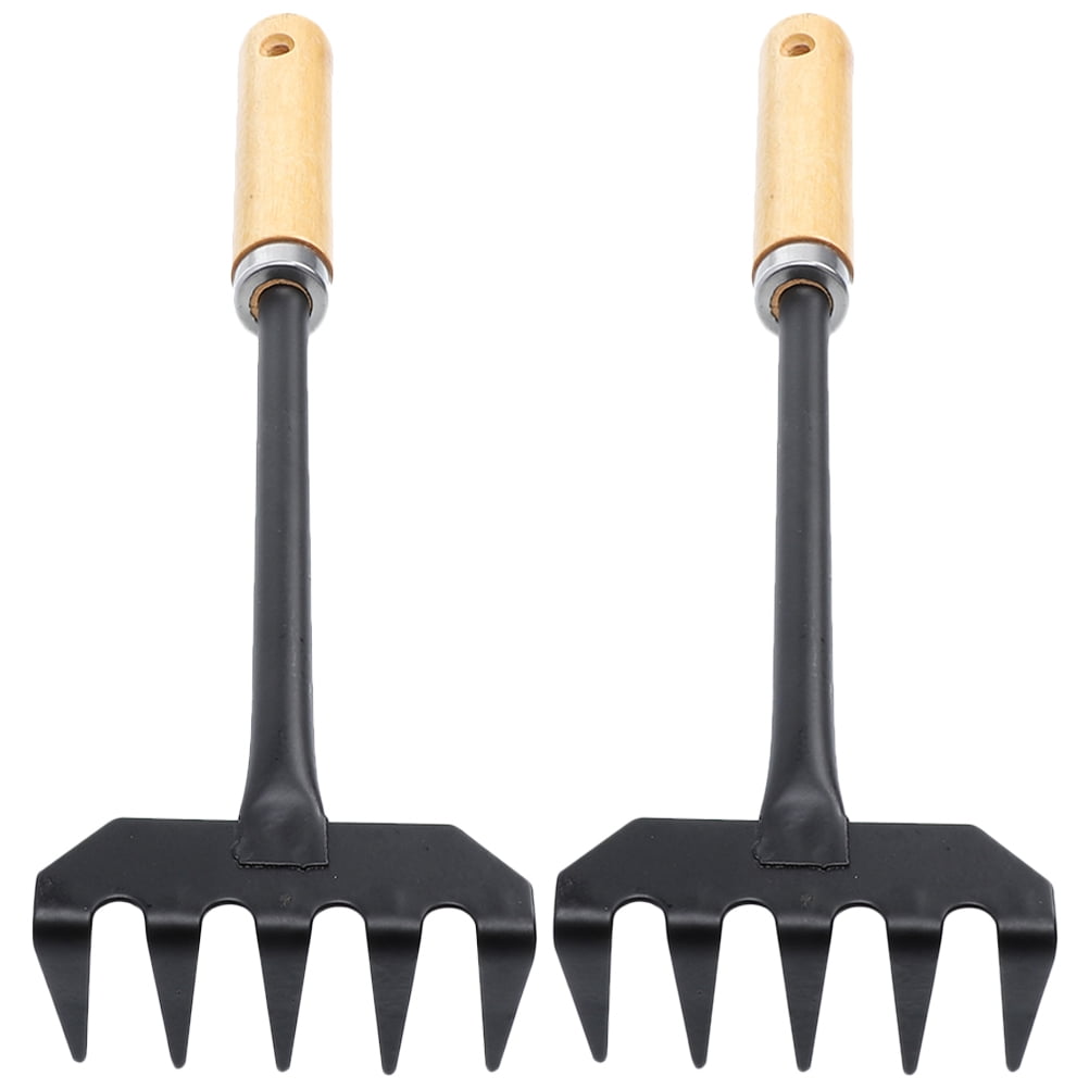 ITSELFER 2Pcs Gardening Rake Small Hand Rake Iron Garden Rake Wood ...