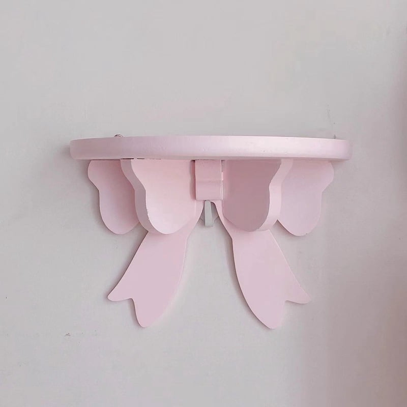 ITSELFER Kawaii Wooden Bow Shelf Cute Pink Wall Mounted Floating ...