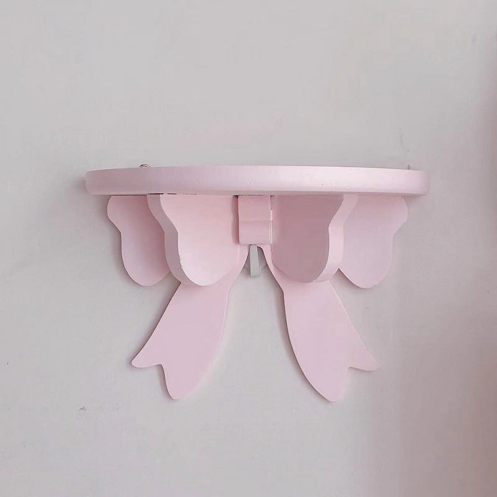 ITSELFER Kawaii Wooden Bow Shelf Cute Pink Wall Mounted Floating ...