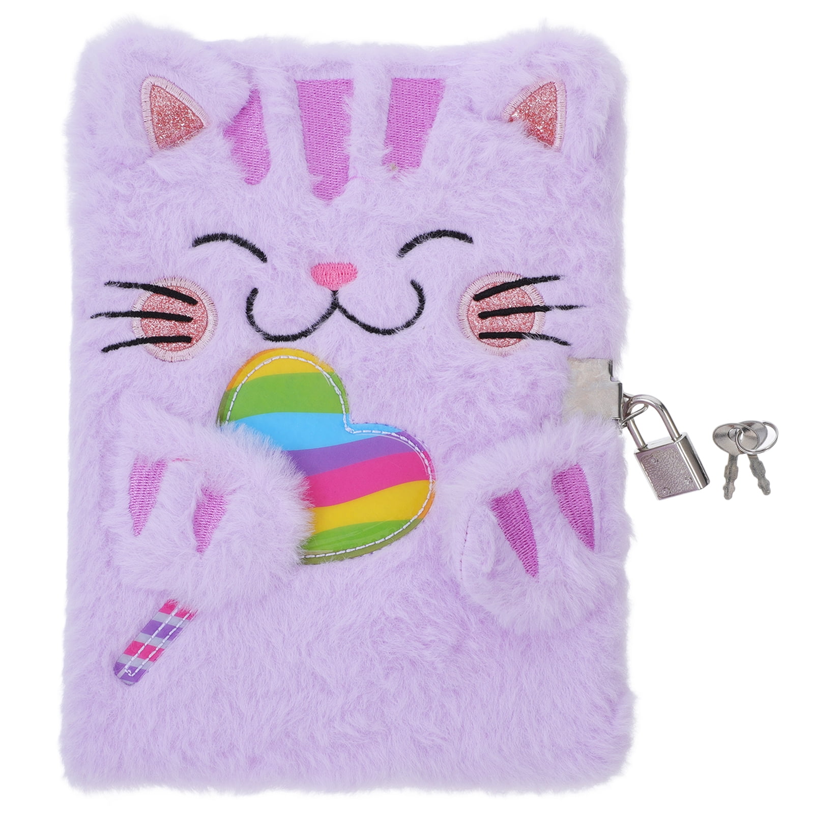 ITSELFER Plush Diary With Lock Cartoon Animal Notebook Cute Cat Fuzzy ...
