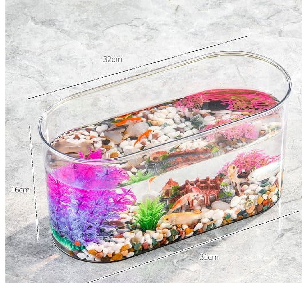 ITSELFER Small Betta Fish Tank Oval Plastic Desktop Fish Bowl 12 Inch ...