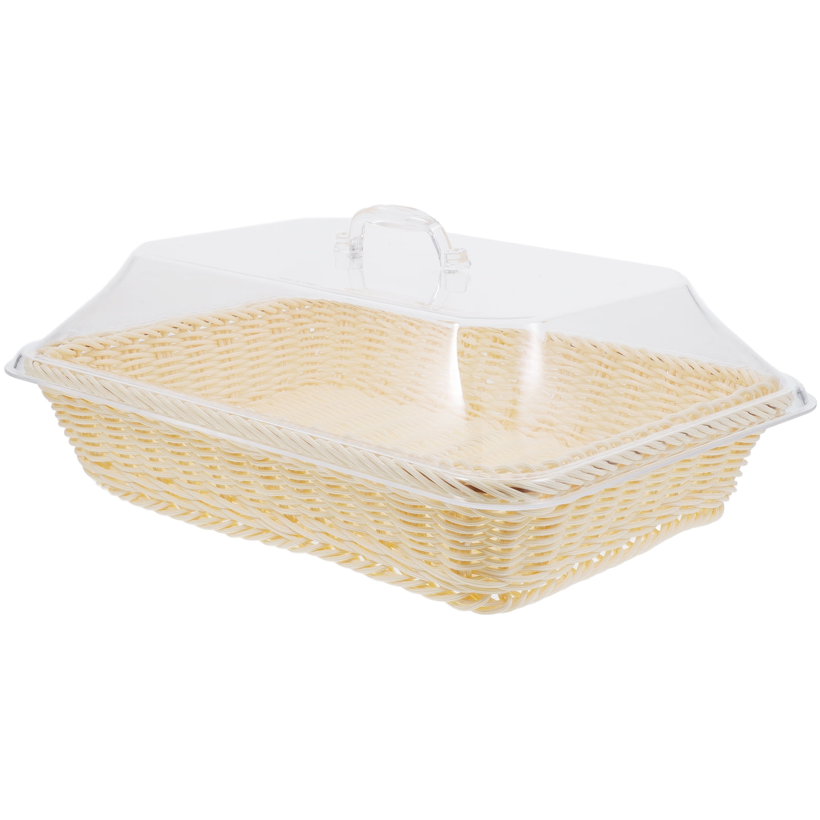 HEMOTON Plastic Food Basket with Lid for Home Use Beige Woven Storage ...