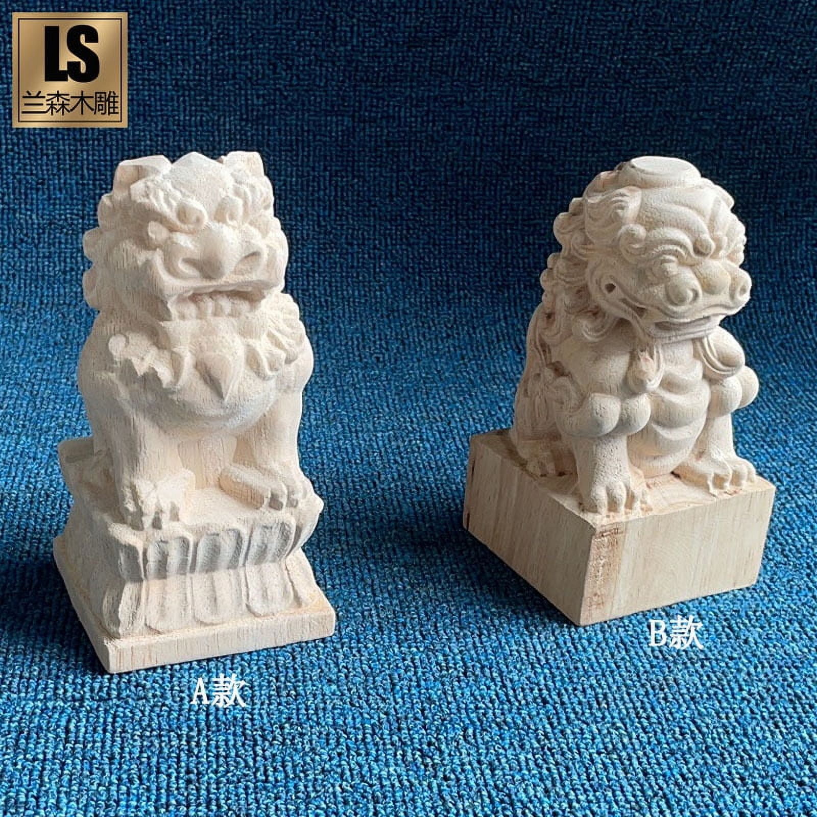 ITSELFER Wood Carved Chinese Lion Decor For Car Pendant Handrail Topper ...