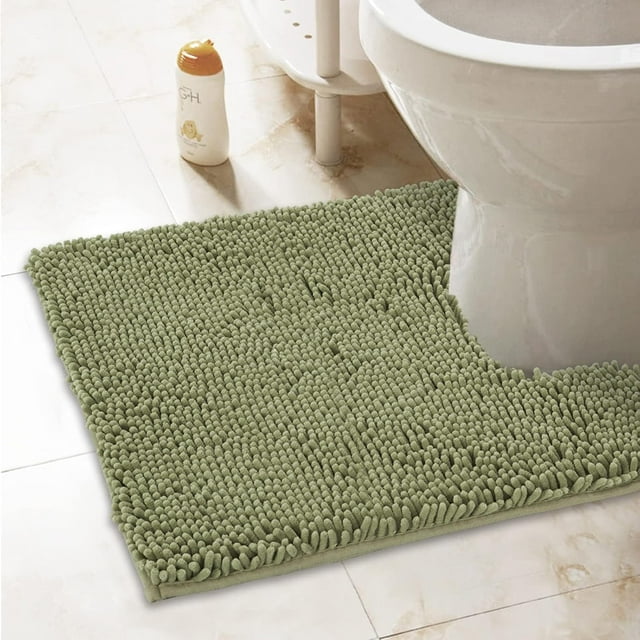 ITSOFT Luxury Bathroom Mats, Non-Slip Chenille Bathmat, Ultra Absorbent, U-Shaped, Sage Green ...