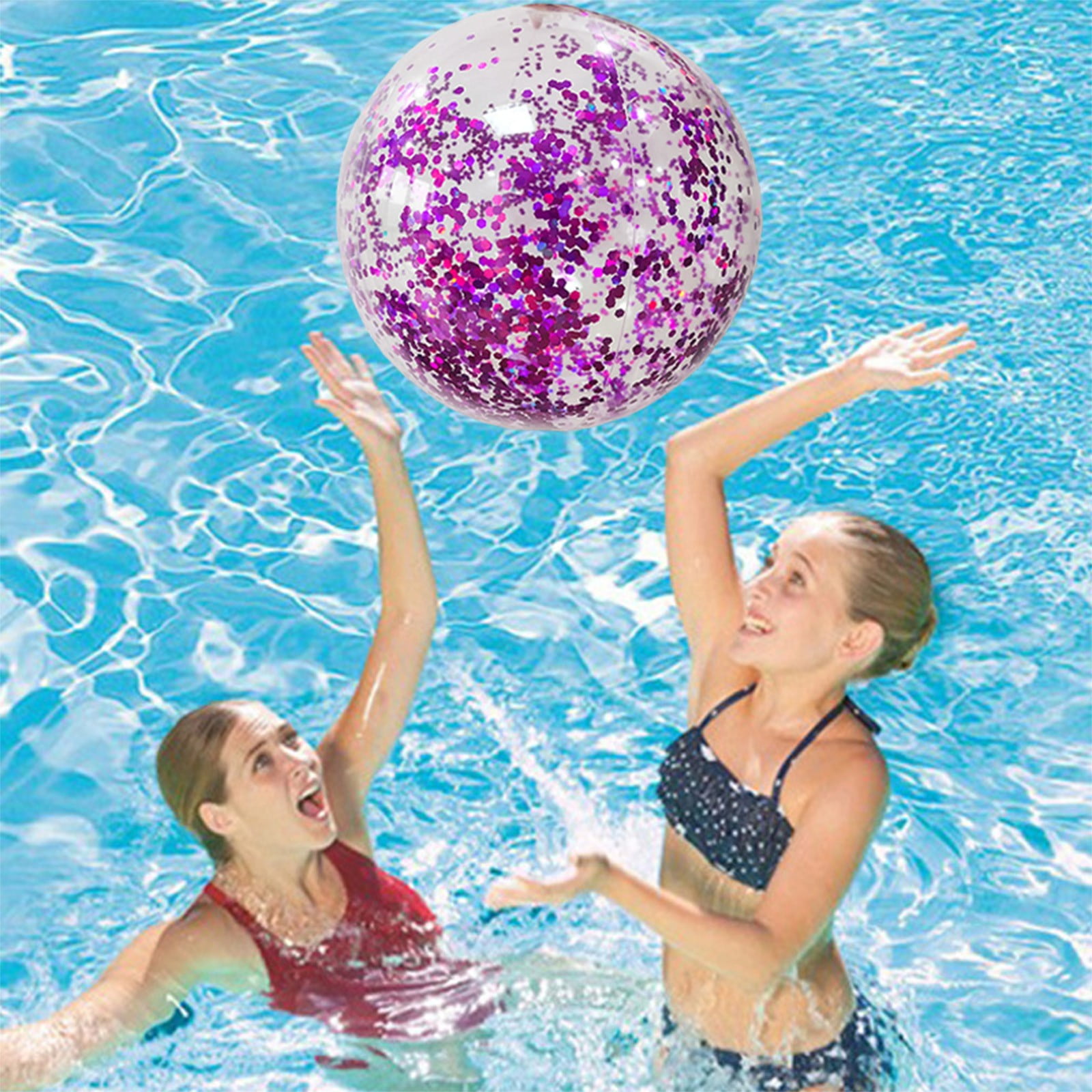 ITUCNT 1 Pack Glitter Transparent Beach Ball - 16Inch Blow Up Beach Ball Party Supplies for Kids ...