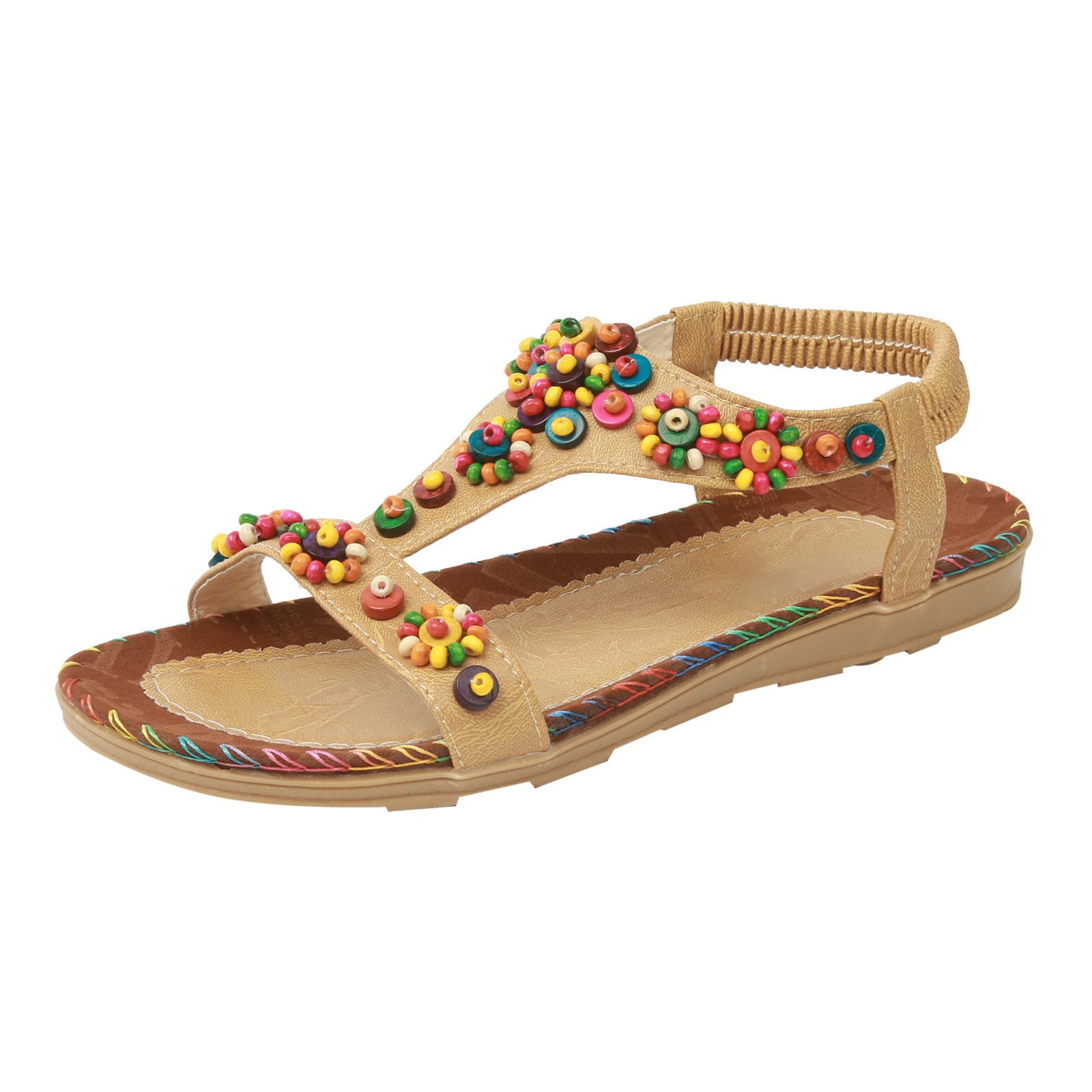 IUJSOY Beach Sandals for Women Open Toe Flats Slip on Bohemian Elastic ...