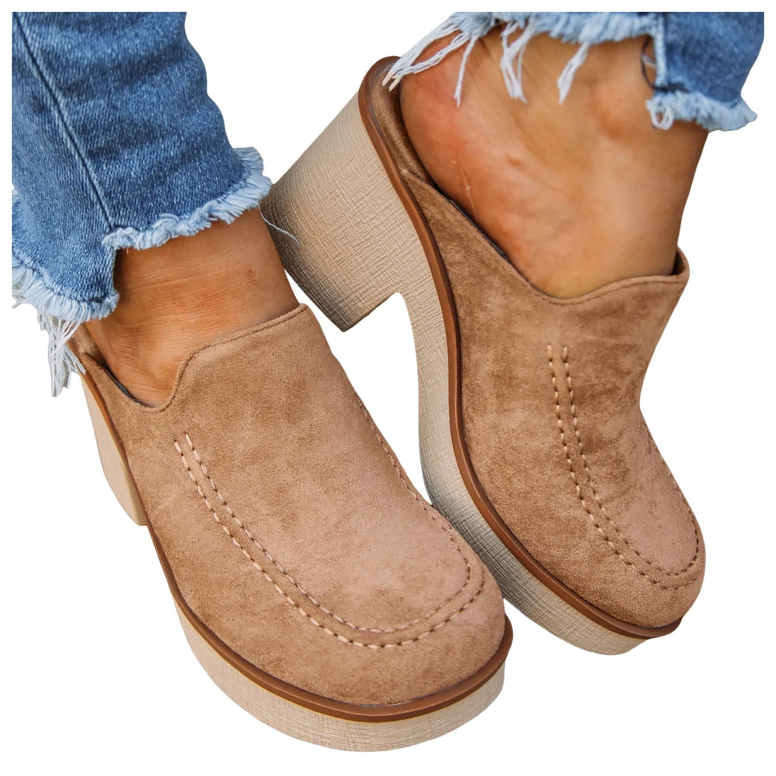 IUJSOY Block Heel Mules for Women Platform Sandals Closed Toe Slip on ...