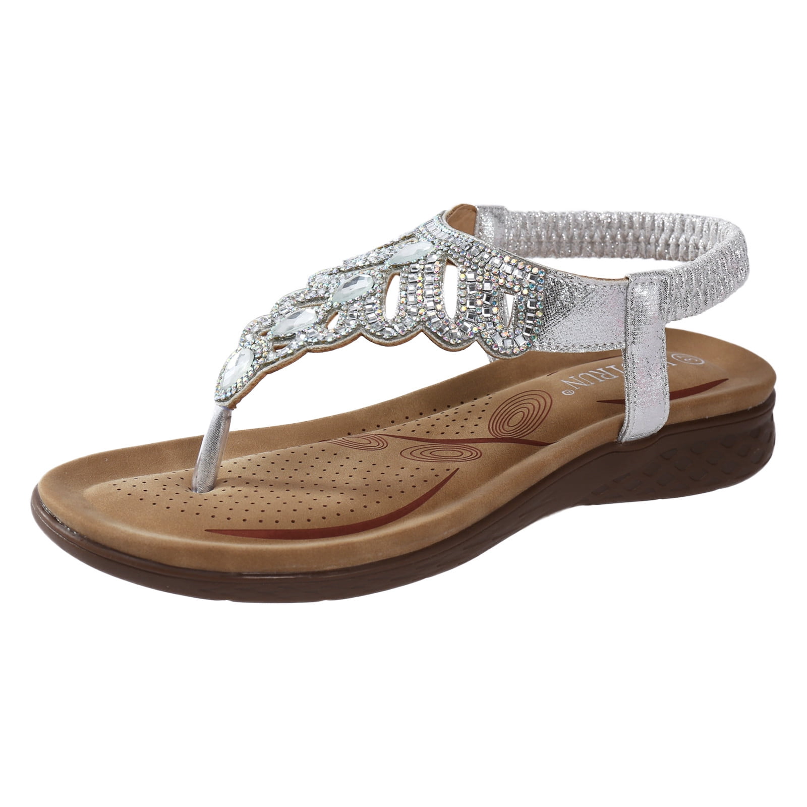 IUJSOY Bohemian Beach Sandals for Women Low Wedge Rhinestone Flip Flops ...