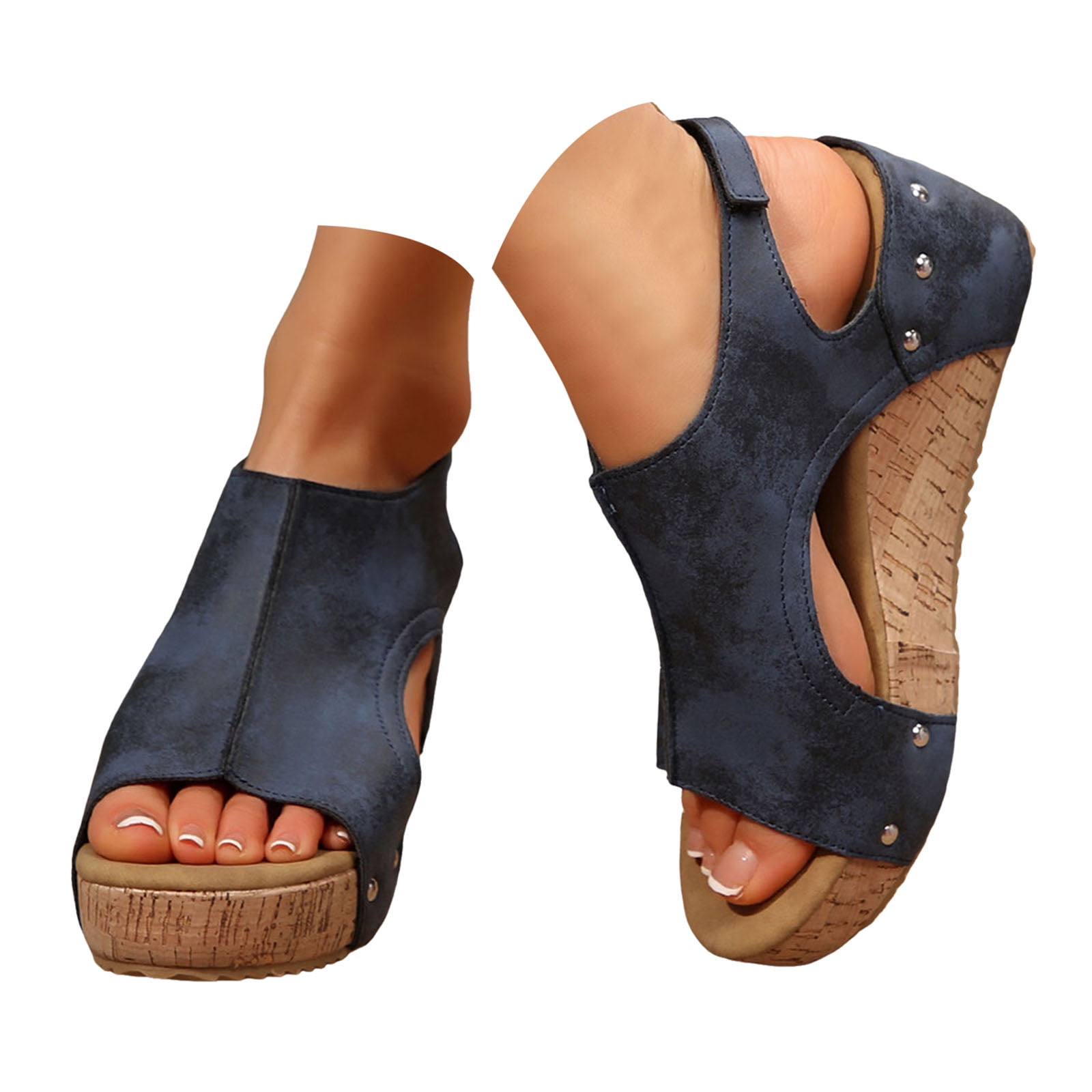 IUJSOY Cork Footbed Sandals for Women Peep Toe Wedges Heels Comfortable ...