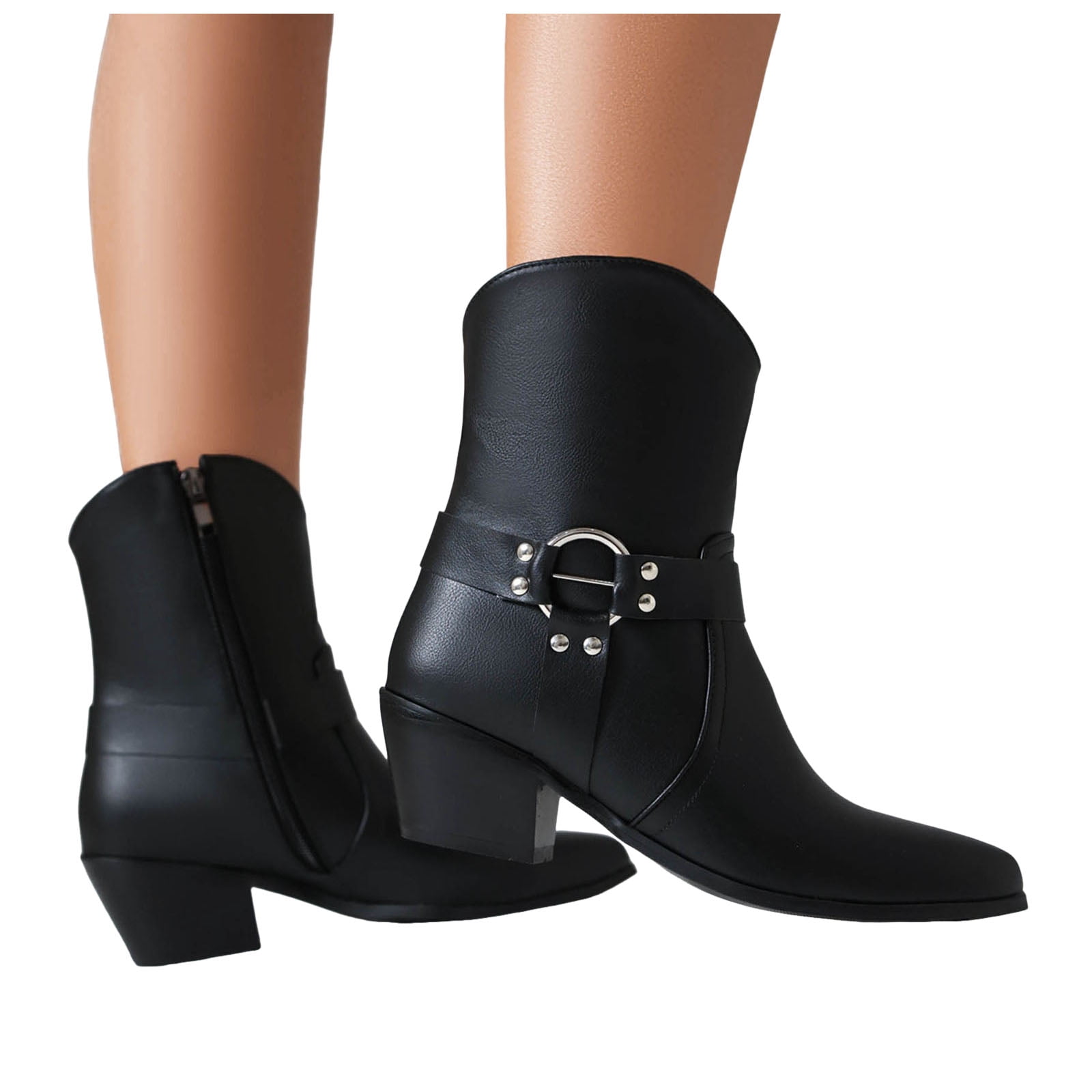 IUJSOY Cowboy Boots for Women Pointy Toe Short Western Ankle Boots ...