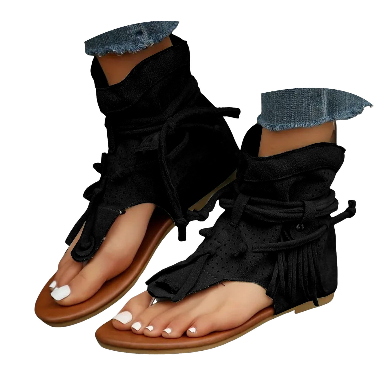 IUJSOY Flip Flops for Women Trendy Gladiator Flat Sandals Suede High ...