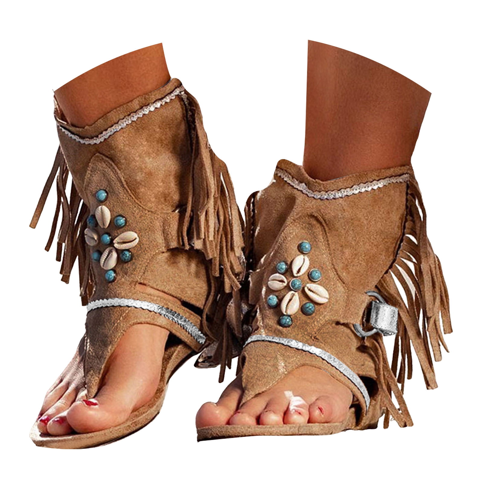 IUJSOY Gladiator Sandals for Women 2025 Retro Flip Flops Tassel Cowboy ...