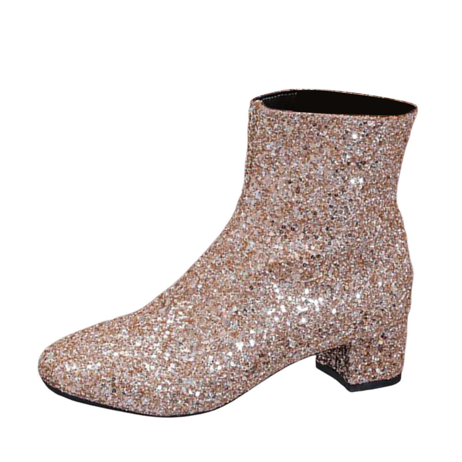 IUJSOY Glitter Ankle Boots for Women Mid Block Heel Sequin Sparkly ...